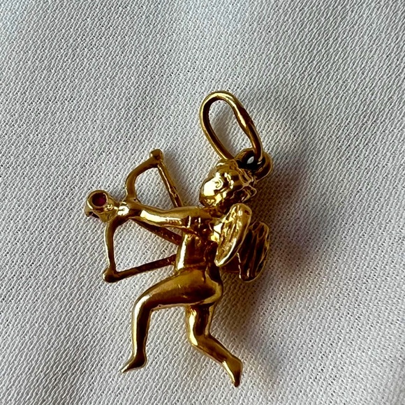 Jewelry | Vintage 14k Gold Ruby Cupid Guardian Angel With Arrow Charm ...